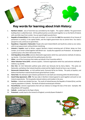 Entire scheme of learning on Irish History for Year 9 | Teaching Resources