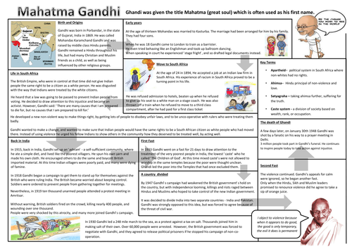 Mahatma Ghandi/Gandhi Information sheet A3 | Teaching Resources