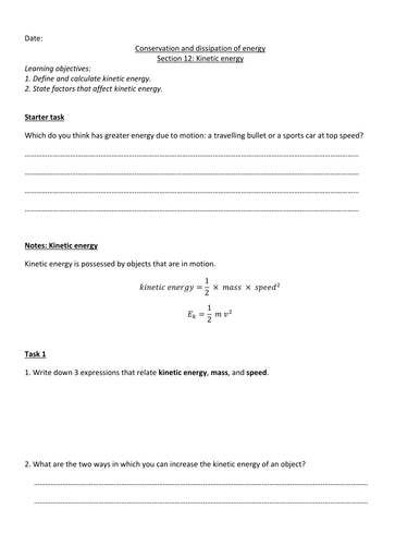 Kinetic energy / Kinetic energy calculations / Motion | Teaching Resources