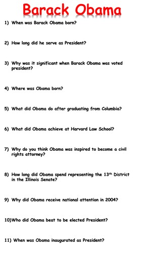 Barack Obama Reading Comprehension | Teaching Resources