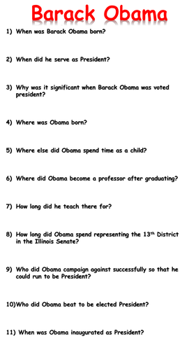Barack Obama Reading Comprehension Sample | Teaching Resources