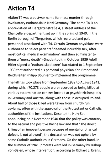 Aktion T4 Handout | Teaching Resources