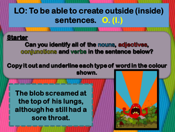 OUTSIDE. (INSIDE.) SENTENCES COMPLETE LESSON (ALAN PEAT) KS2 | Teaching ...