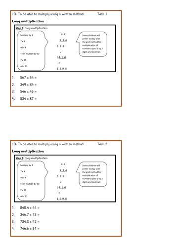 Differentiated multiplication calculation lesson tasks | Teaching Resources