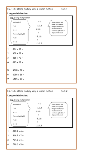 Differentiated multiplication calculation lesson tasks | Teaching Resources