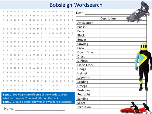 PE Sports Bobsleigh Wordsearch PE Physical Education Starter Settler ...