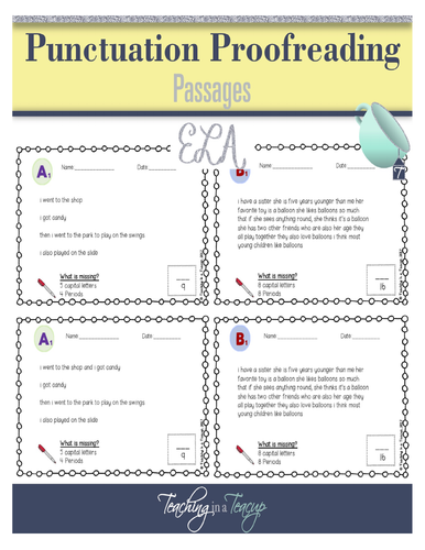 Punctuation Proofreading Passages | Teaching Resources