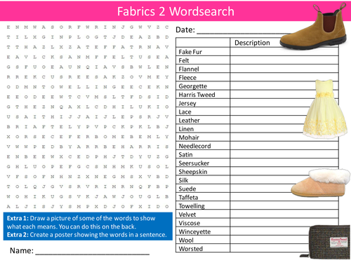 Fabrics 2Wordsearch Design Technology Textiles Starter Settler Activity ...