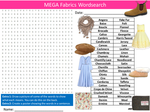 3 x Fabrics Wordsearch Design Technology Textiles Starter Settler ...