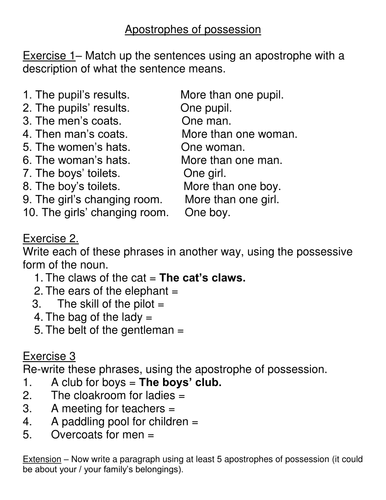Apostrophes of Possession & Contraction Powerpoint Worksheets Bonfire ...
