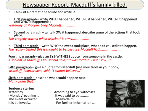 GCSE English Literature Macbeth/Macduff Newspaper Report | Teaching ...