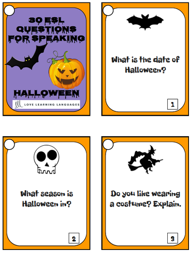 Halloween vocabulary - 30 ESL Halloween speaking prompt question cards ...