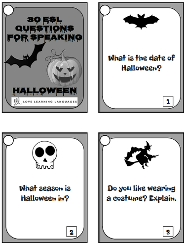Halloween vocabulary - 30 ESL Halloween speaking prompt question cards ...