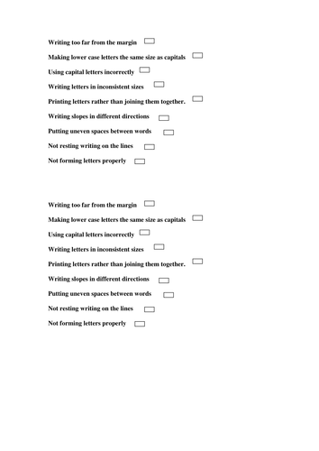 HANDWRITING CHECKLIST ASSESSMENT | Teaching Resources