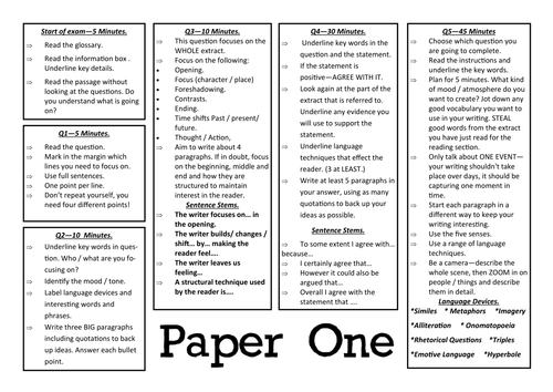 AQA English Language Paper 1 and Paper 2 Knowledge Organiser ...