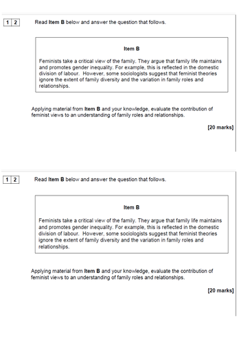 AQA AS Sociology- Families and Households: Feminism 20 mark Essay ...