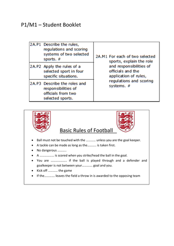Btec Sport Level 2 Practical Sport Unit 2 student booklet for football ...
