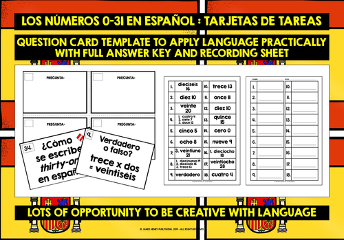 SPANISH NUMBERS 0-31 CHALLENGE CARDS | Teaching Resources