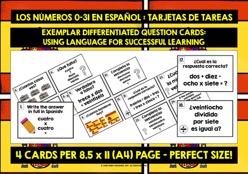 SPANISH NUMBERS 0-31 CHALLENGE CARDS | Teaching Resources