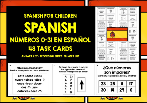 SPANISH NUMBERS 0-31 CHALLENGE CARDS | Teaching Resources