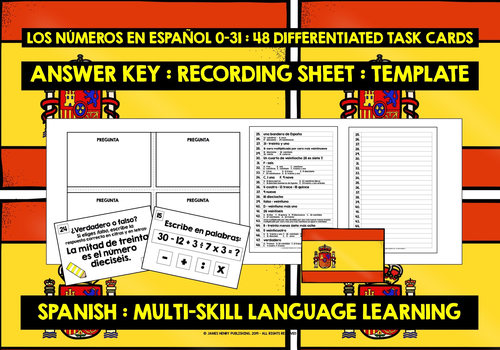SPANISH NUMBERS 0-31 CHALLENGE CARDS | Teaching Resources