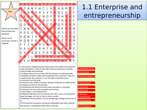 Edexcel GCSE (9-1) Business Topic 1.1 key words wordsearch | Teaching ...