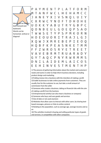 Edexcel GCSE (9-1) Business Topic 1.1 key words wordsearch | Teaching ...