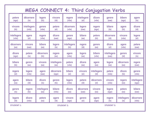 Third Conjugation Latin verbs Mega Connect 4 game | Teaching Resources