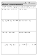 Homework Worksheet - Simplifying Expressions - Challenging | Teaching ...