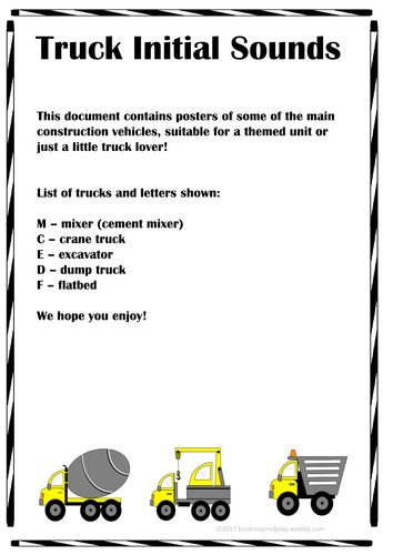 Construction trucks initial sounds | Teaching Resources