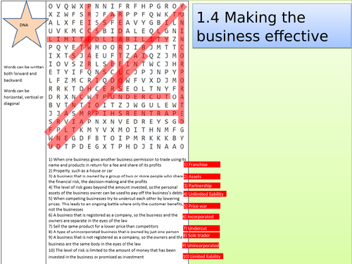 Edexcel GCSE (9-1) Business Topic 1.4 key words wordsearch | Teaching ...