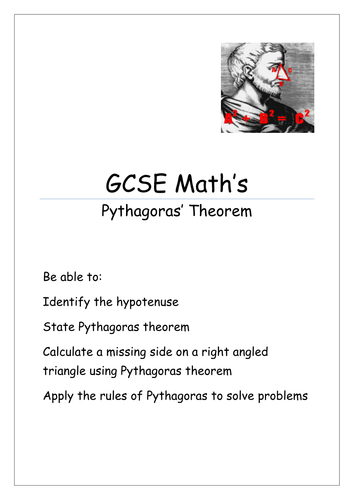 GCSE Maths Pythagoras theorem lesson. Workbook with answers. | Teaching Resources
