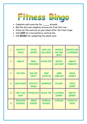 Fitness Bingo | Teaching Resources