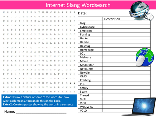 Internet Slang Terms Wordsearch ICT Computing Starter Settler Activity ...