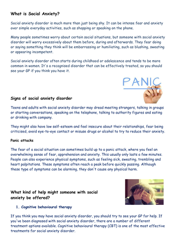 Mental Health - Social Anxiety | Teaching Resources