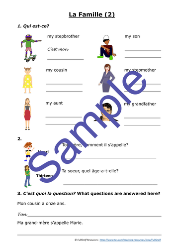 French Family (Ma Famille) Worksheets | Teaching Resources