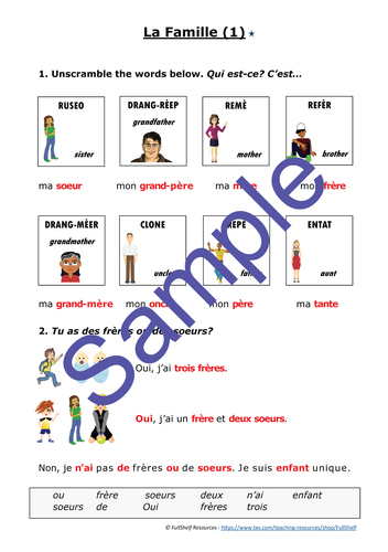 French Family (Ma Famille) Worksheets | Teaching Resources