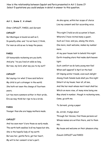Romeo and Juliet Act 1 Scene 2 and Act 1 Scene 5 Analysis | Teaching ...