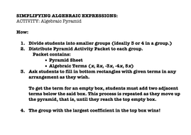 Simplifying algebraic Expressions - Pyramid | Teaching Resources
