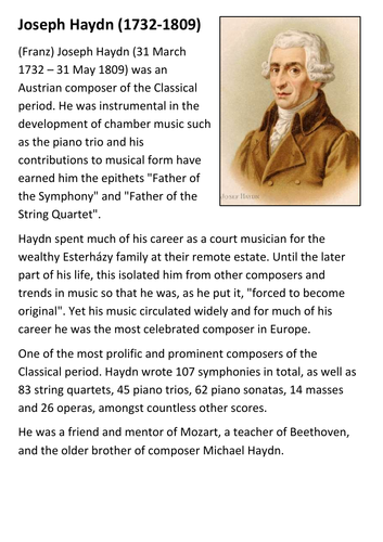 Joseph Haydn Handout | Teaching Resources