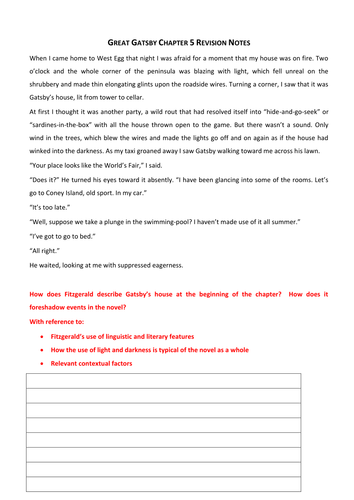 Great Gatsby Chapter 5 Revision Notes KS5 A Level English Language ...