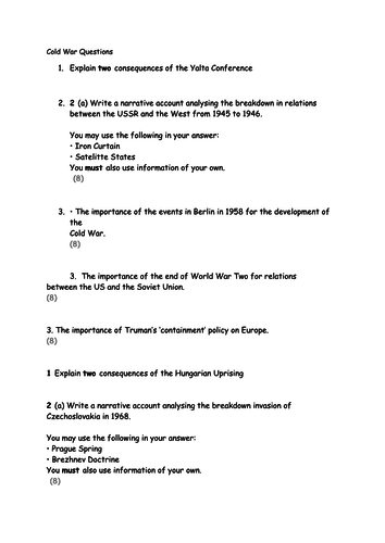 GCSE 9-1 Edexcel Cold War Exam questions | Teaching Resources