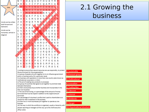 Edexcel GCSE (9-1) Business Topic 2.1 key words wordsearch | Teaching ...