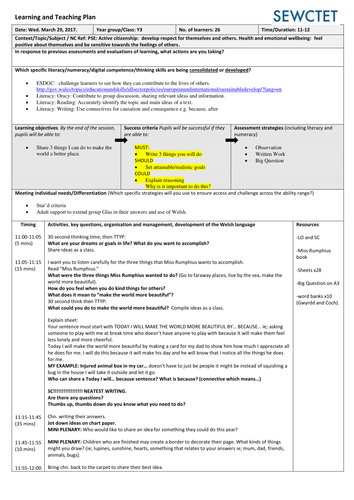 Miss Rumphius Citizenship/Literacy Lesson Plan KS2 Differentiated ...