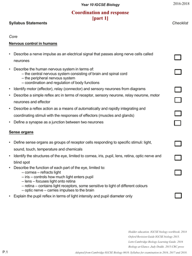 Coordination And Response Igcse Teaching Resources
