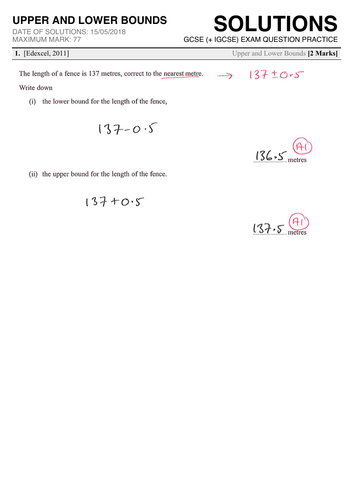 Gcse 9 1 Exam Question Practice Upper Lower Bounds Teaching Resources