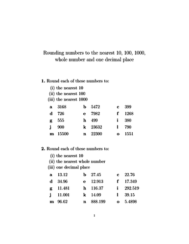 Rounding numbers to the nearest 10, 100, 1000, whole number and 1 ...