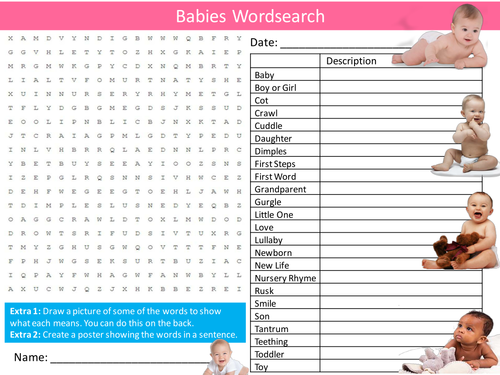 Babies Wordsearch Pregnancy Birth SRE Starter Settler Activity Homework ...