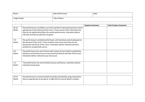OCR GCSE Music Performance Assessment | Teaching Resources