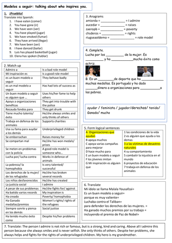Modelos a seguir- Vocab and activity sheet. New GCSE-Module4 | Teaching ...